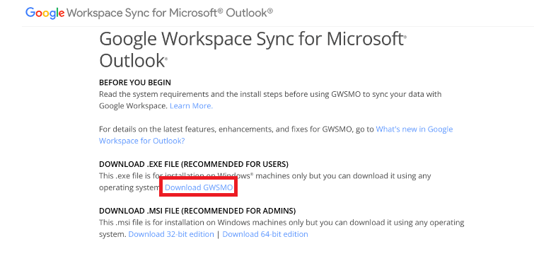 Cài đặt Google Workspace Sync for Microsoft Outlook