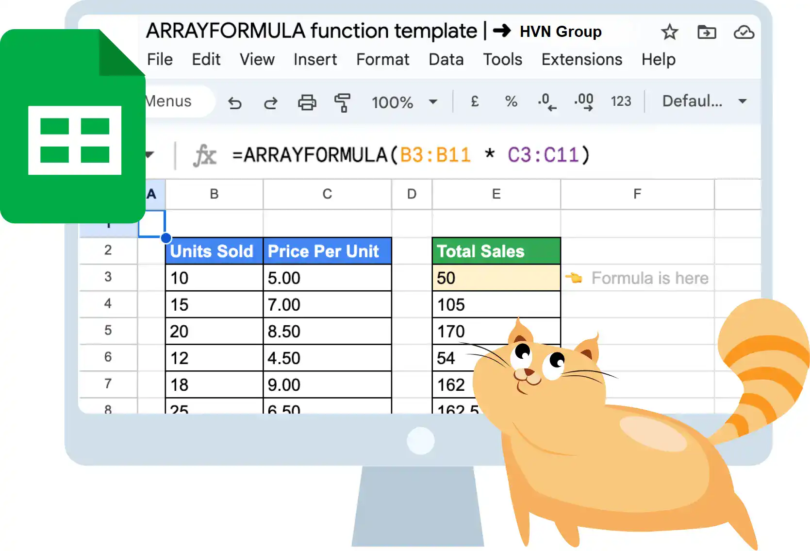 Cách kéo công thức nhanh với hàm ARRAYFORMULA đơn giản
