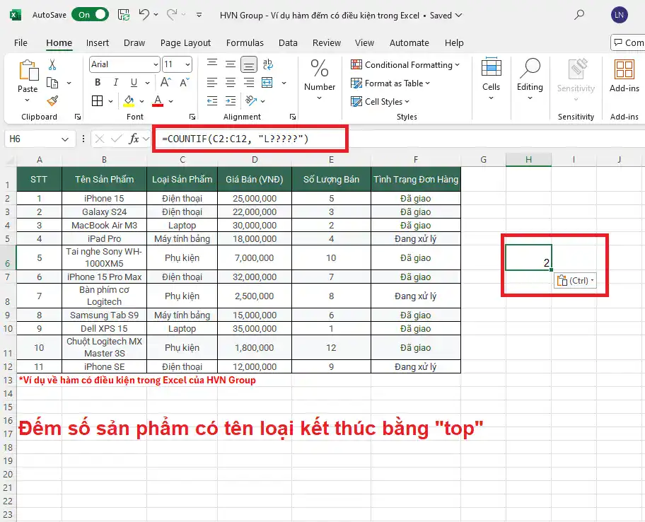 Hàm đếm có điều kiện trong Excel: Dùng hàm COUNTIF, COUNTIFS