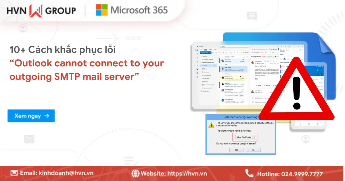Lỗi Outlook cannot connect to your outgoing SMTP mail server